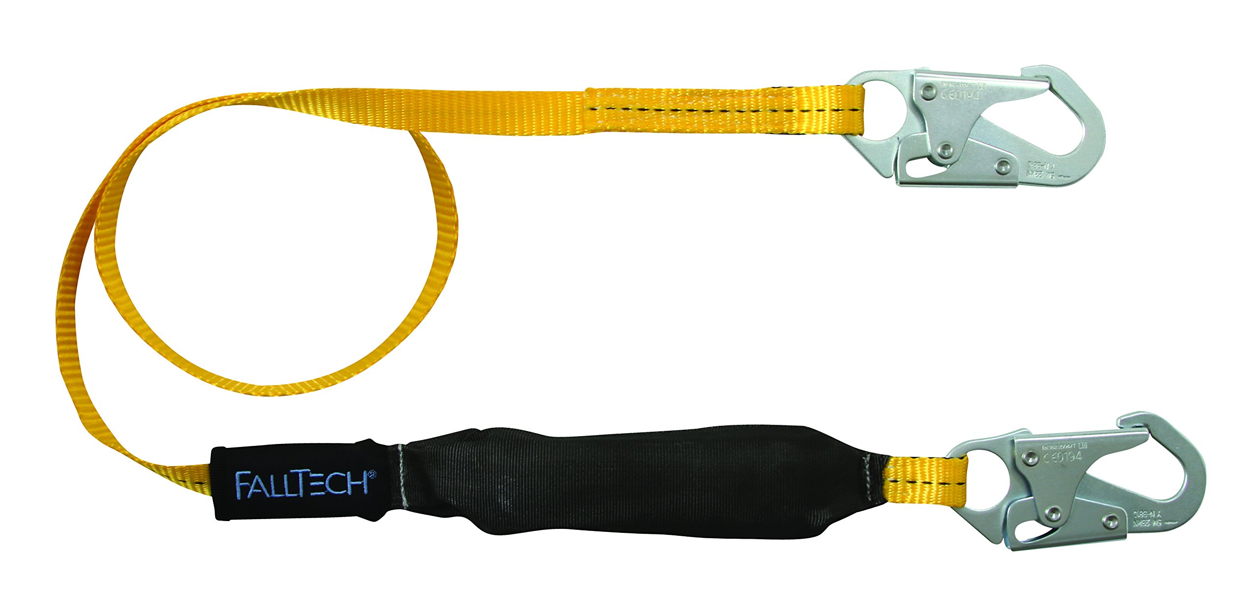 FallTech 8256LT FTBasic, Soft Pack SAL - Single Leg with 2 Snap Hooks, 6', Yellow/Black