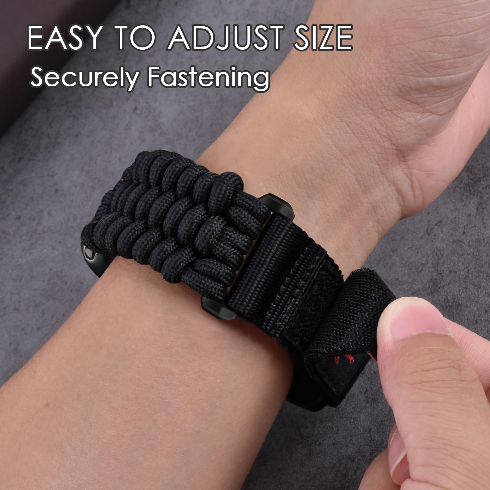 CAGOS Compatible with Apple Watch Band 49mm 45mm 44mm 42mm, Rugged Survival Paracord Nylon Strap Braided Sport Loop for iWatch Bands Ultra 2 Series 9 8 7 6 5 4 3 2 1 SE Men, Black L