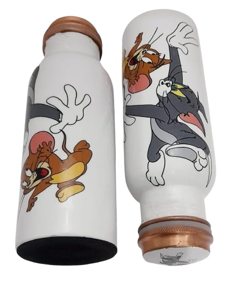 Copper Bottle Tom Printed Jerry Water Bottle For Drinking Water Multicolor Copper Water Bottle Leak Proof Copper Water Vessel Premium Bottle (Set Of 2) By ORNATE INTERNATIONAL