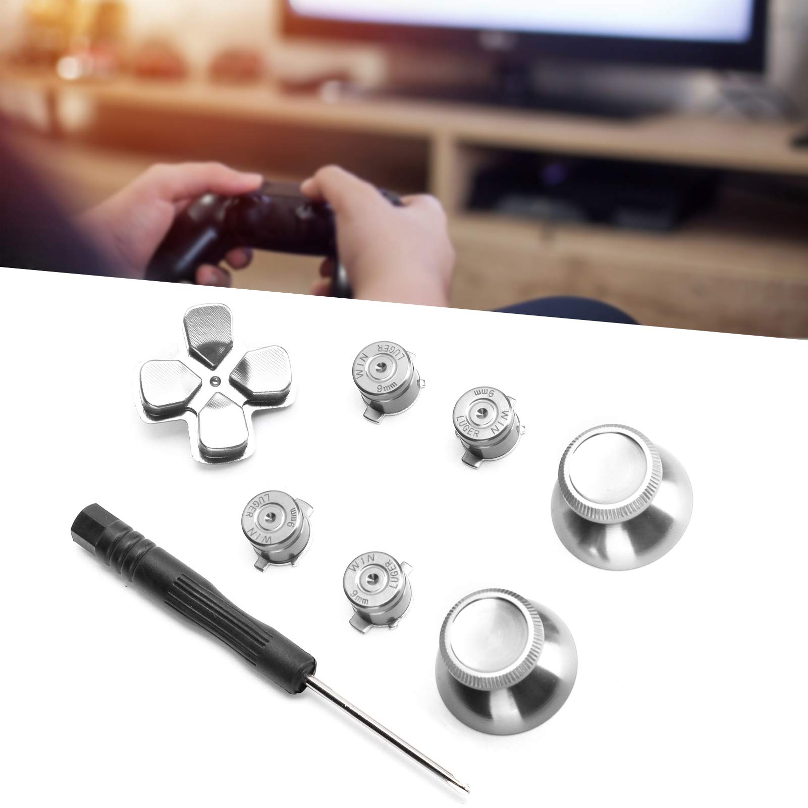 Controller Aluminum Alloy Botton Set, Exquisite Appearance Aluminum Alloy Thumbsticks Set for Replacement Parts for Controller(Silver)
