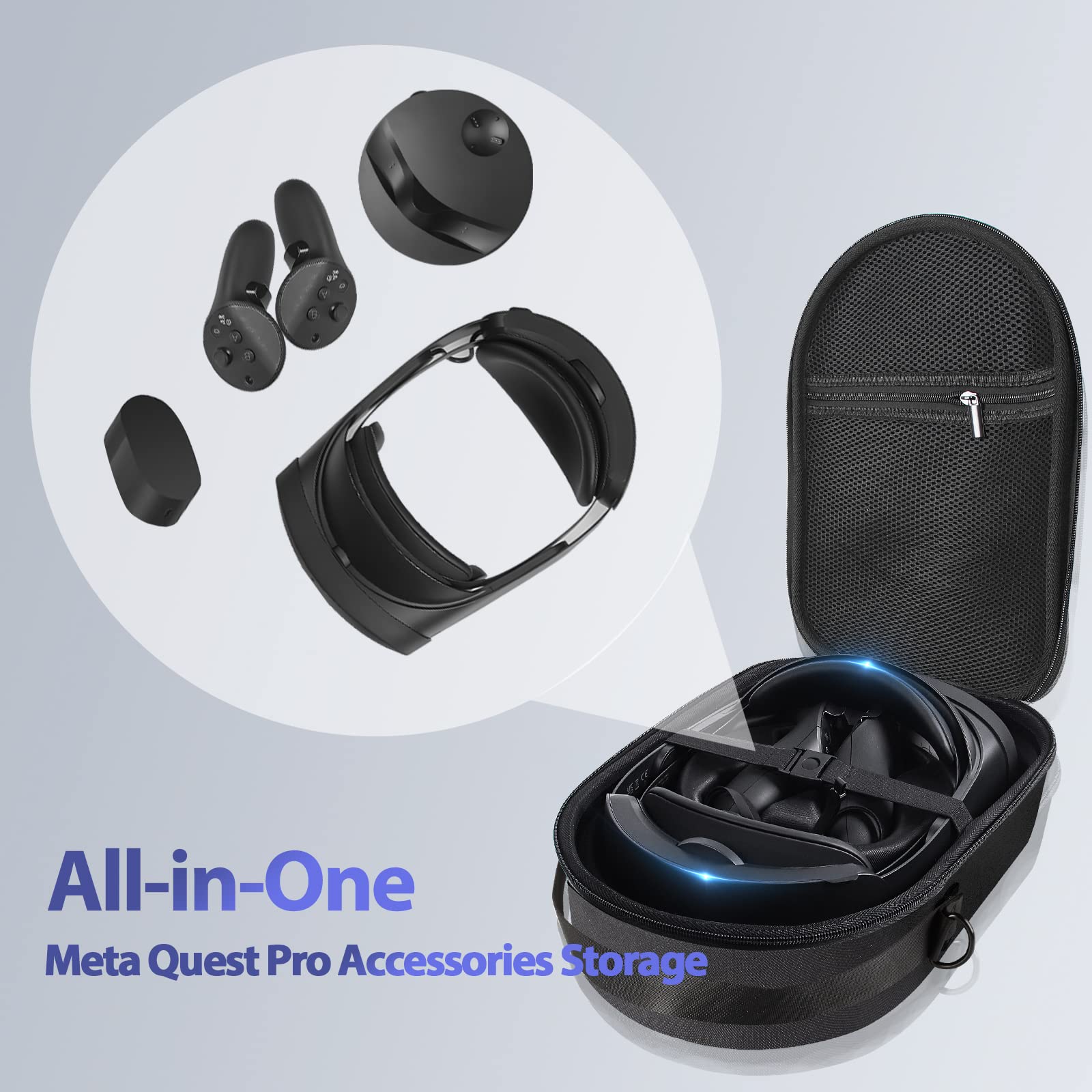 Carrying Case for Oculus/Meta Quest Pro, Hard Travel Case All-in-One VR Gaming Accessories Storage, Compatible for Elite Strap Headset and Controllers and More Accessories