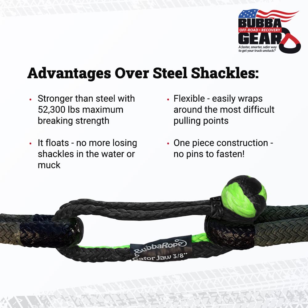Bubba Rope Gator-Jaw PRO Synthetic Shackle, 7/16β β Heavy-Duty Vehicle Tow Shackle: 52,300 lbs. Capacity - Green