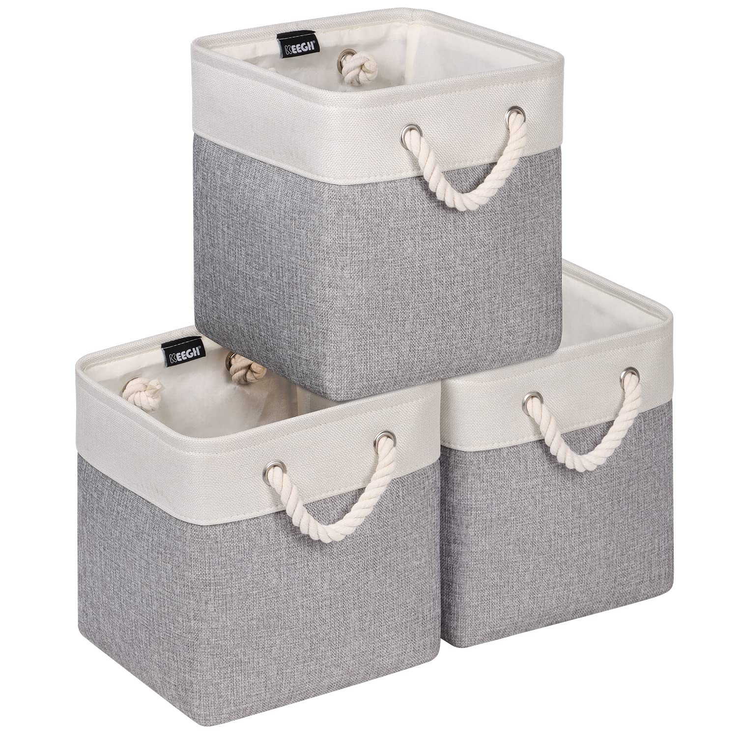 KEEGH Fabric Cube Storage Bins 10.5x10.5 Foldable Storage Bins Small Cube Organizer Baskets for Closet Shelf Office Organizing,Sturdy Storage Box with Handles Grey