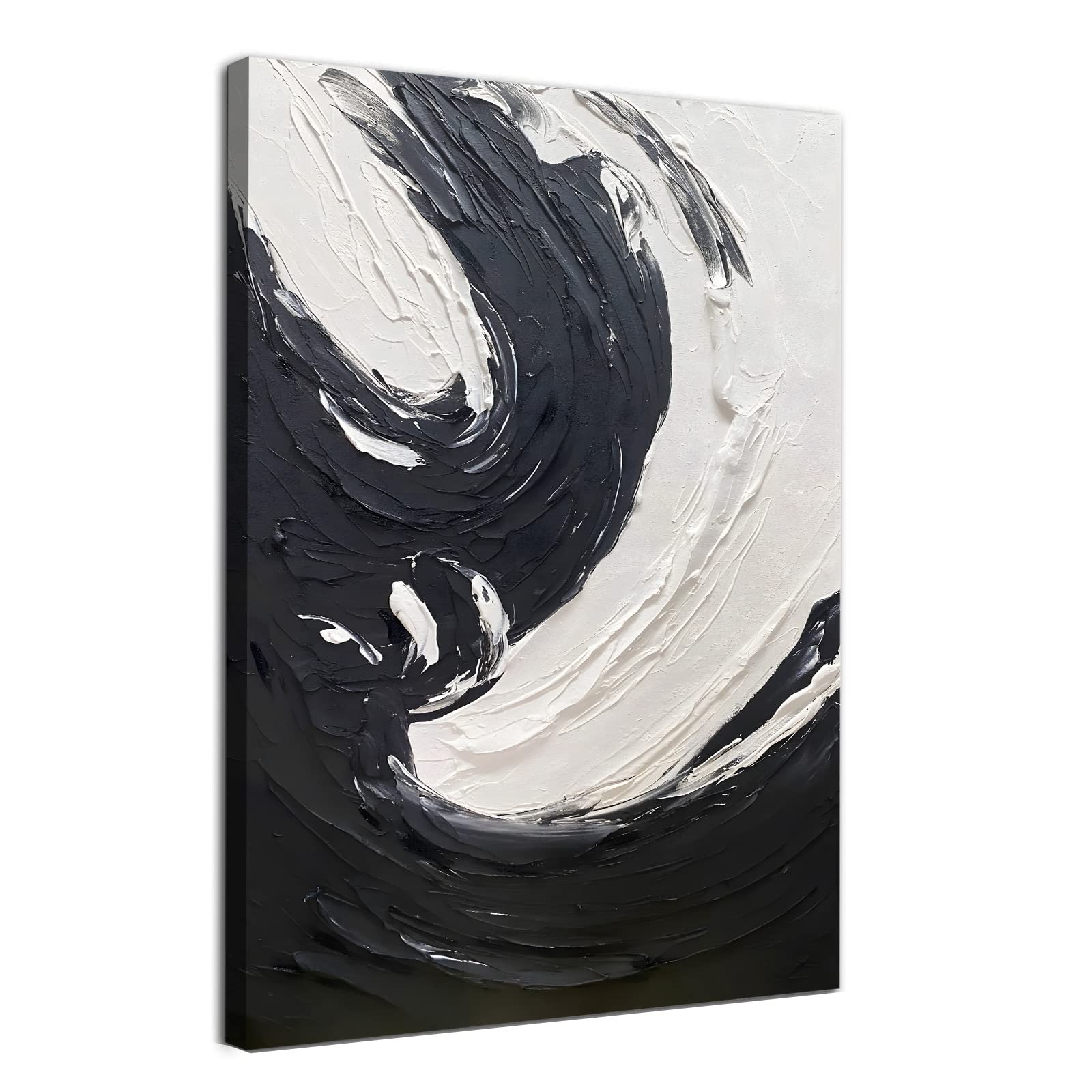 Black and White Abstract Canvas Wall Art Modern Texture Painting Minimalist Abstract Prints Poster Black and White Texture Canvas Picture Modern Black and White Abstract Artwork 16x24inch No Frame