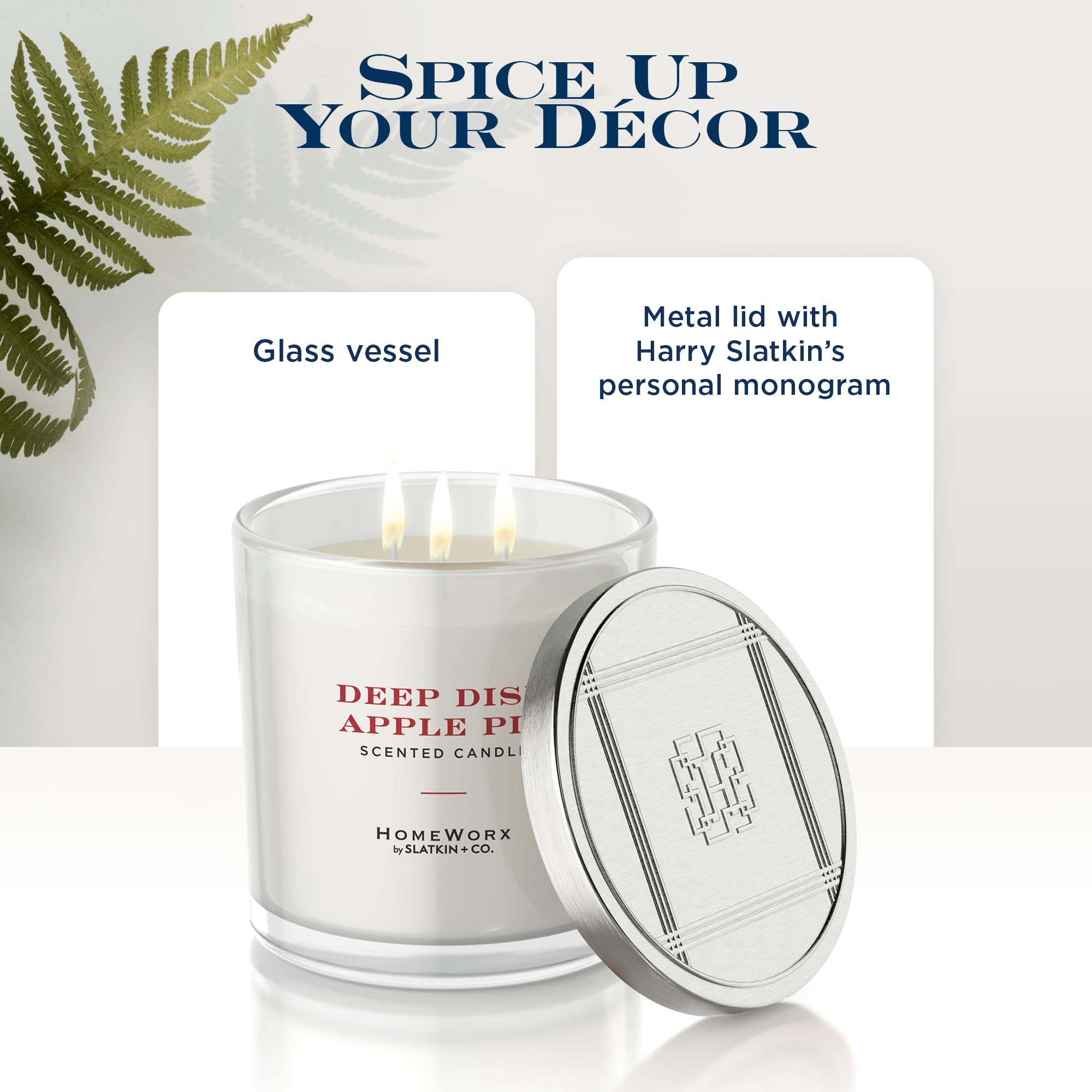 Fall 3-Wick White Glass Scented Candle, 14oz, Cotton Wick, HomeWorx by Slatkin & Co, Deep Dish Apple Pie