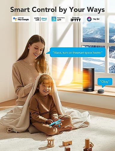 GoveeLife Smart Space Heater, Electric Space Heater with Thermostat, Wi-Fi & Bluetooth App Control, Works with Alexa & Google Assistant, 1500W Ceramic Heater for Bedroom, Indoors, Office, Living Room