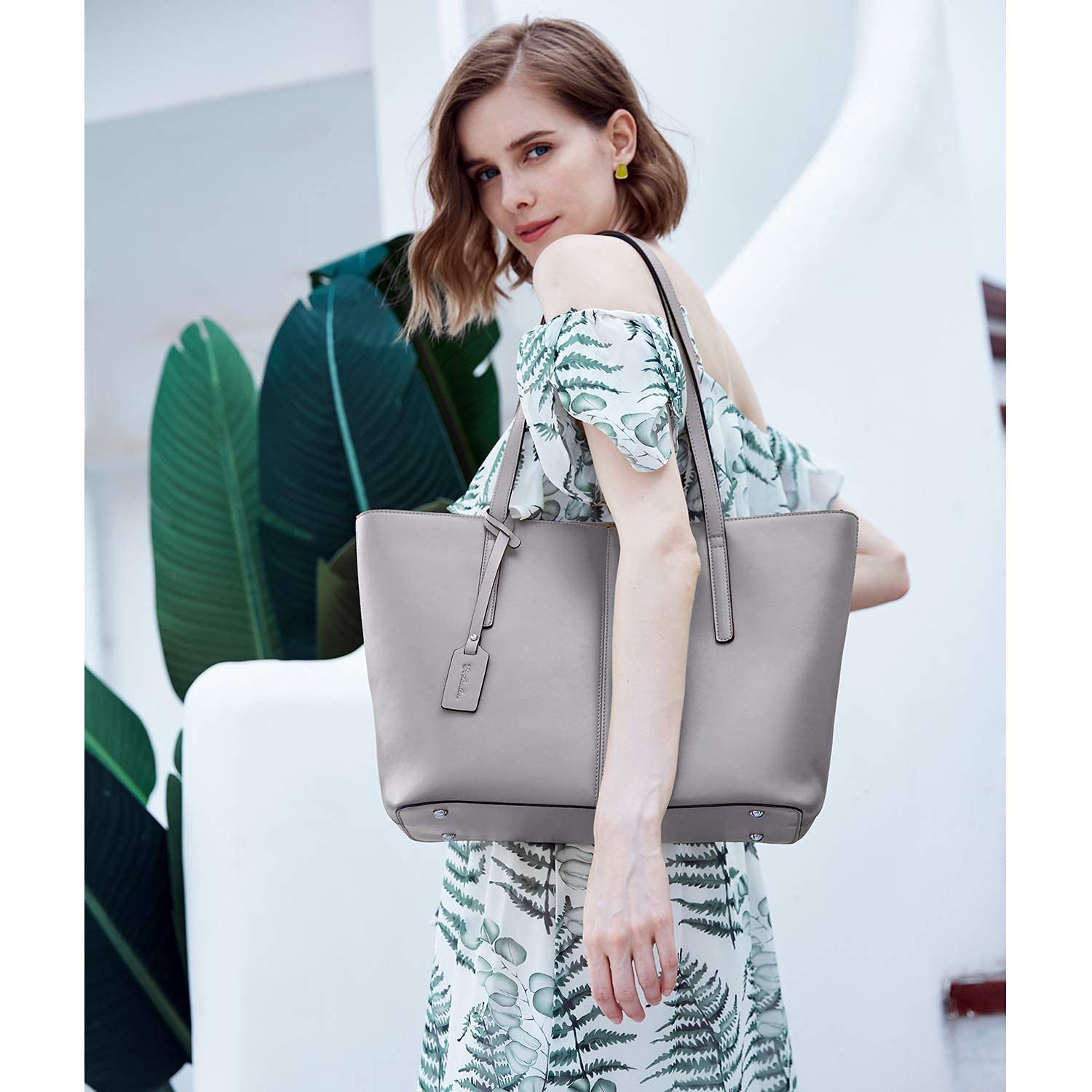 BOSTANTEN Women Handbag Genuine Leather Tote Shoulder Purses Bundle with Leather Wallets for Women RFID Blocking Zip Around Credit Card Holder