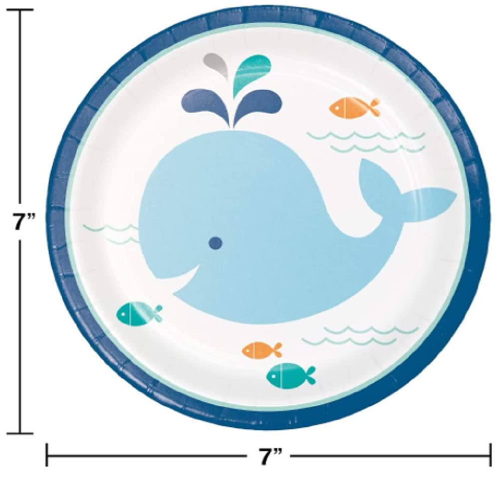 Blue Baby Whale Dessert Plates (16) and Beverage Napkin (16) Bundle