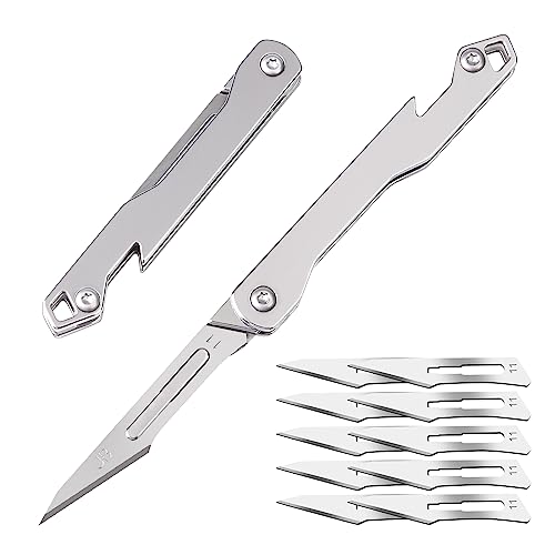 edcfans Pocket Knife For Men, Folding Scalpels Knife with 10pcs Surgical Replaceable Blades #11, EDC Utility Knives, Outdoor Edge Knives for Hunting, Skinning.
