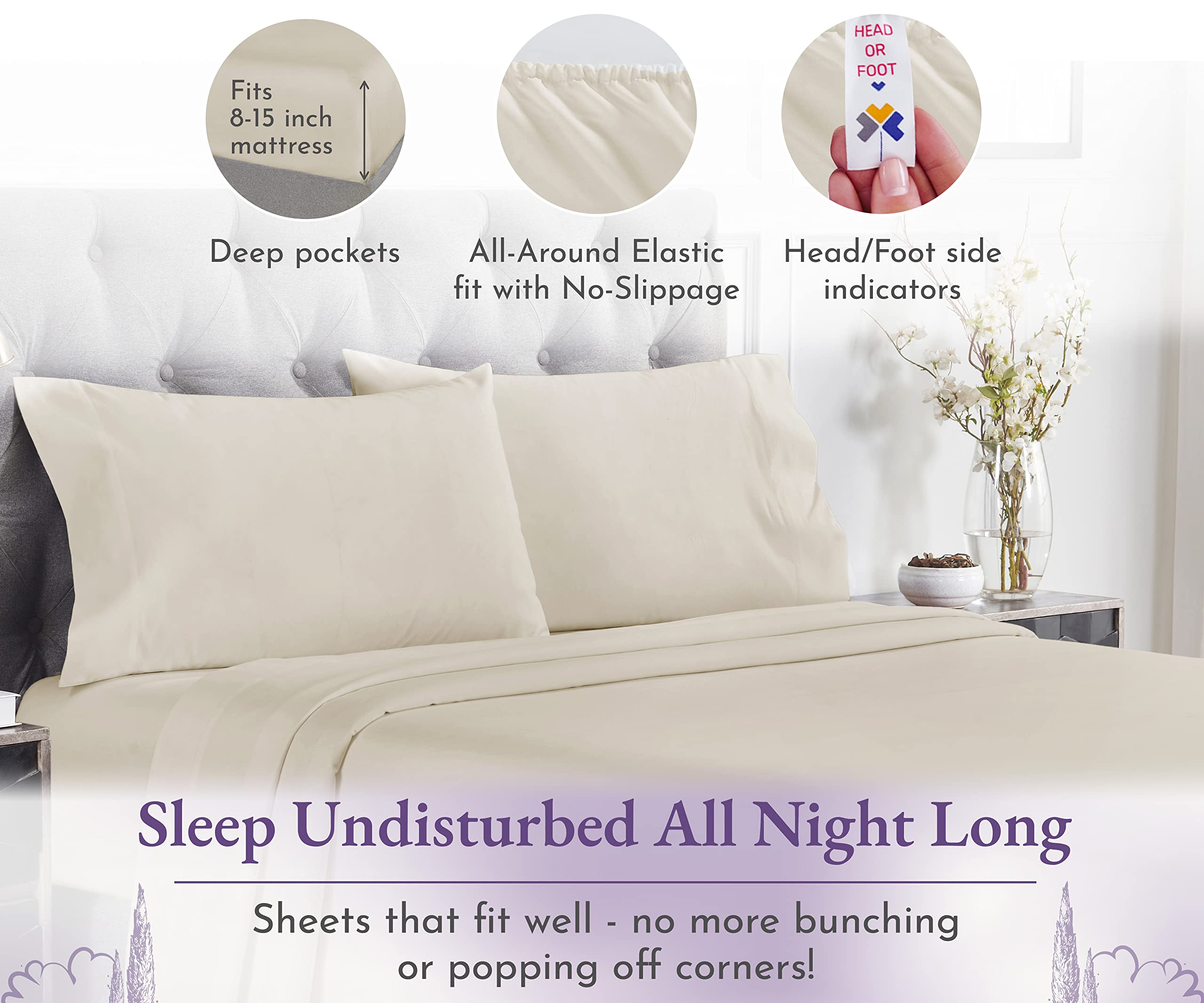 California Design Den Luxury Adjustable Split King Bedsheets, Soft 100% Cotton, 1000 Thread Count, Snug Fit, 5Pc Set with 2 Twin-XL Fitted Sheets, Sateen Weave, Sheet Sets & Pillowcases Ivory