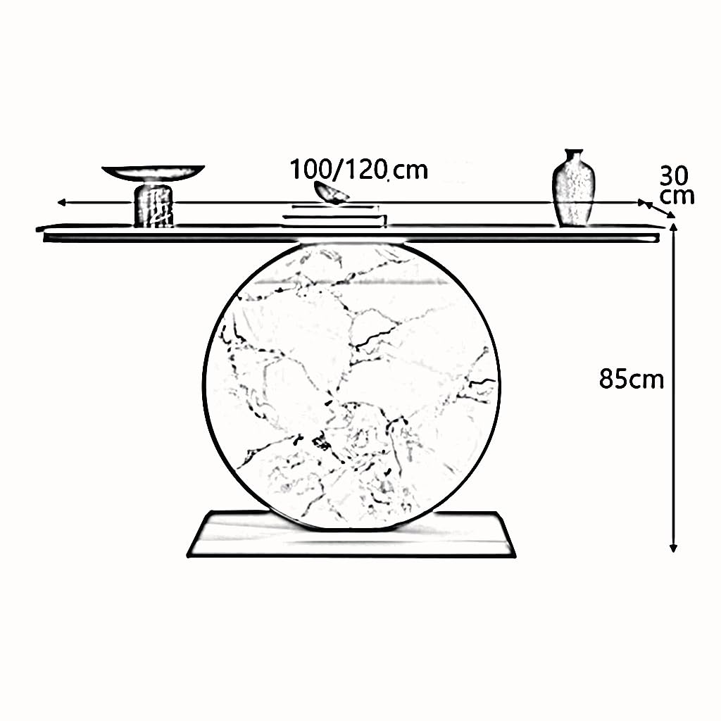 Black Console Table, Rock Plate Entryway Table, Narrow Sofa Table with Round Metal Base, Modern Accent Table Entrance Table for Entrance, Living Room, Foyer (Color : Style 4, Size : 100x30x80cm)