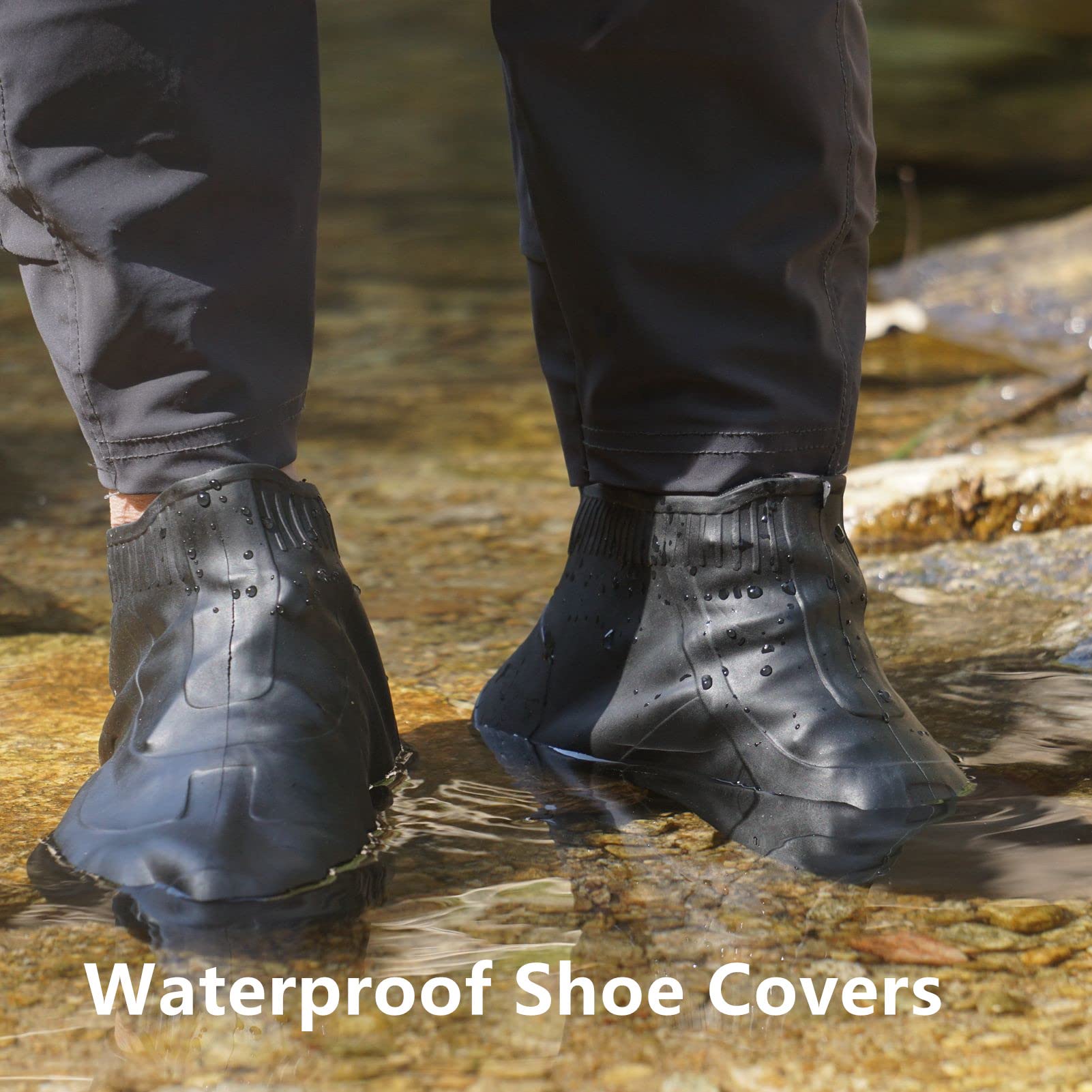 DARAEKJ Waterproof Shoe Covers, Reusable Shoe Covers for Rain,Non Slip Silicone Shoe Covers (XL (Women 7.5-9, Men 7-8.5), Black)