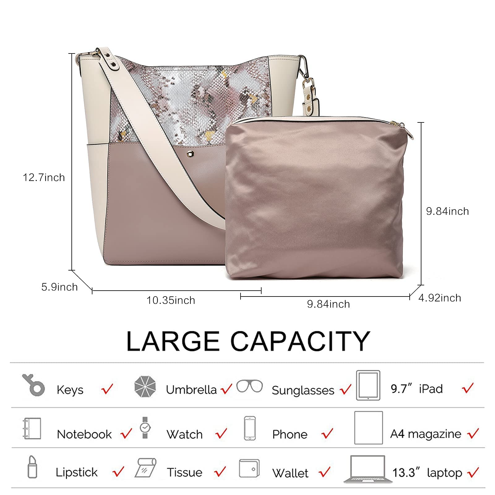 BOSTANTEN Women's Leather Designer Handbags Tote Purses Bundled with RFID Blocking Small Bifold Zipper Pocket Wallet Card Case Purse with ID Window Serpentine-Pink