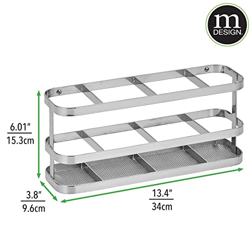 mDesign 4-Section Oval Bathroom Wall Mounted Hair Tool Storage Organizer - Metal Accessory Basket - Hanging Holder for Hair Dryer, Straightener, and Curling Iron - Carson Collection - Chrome