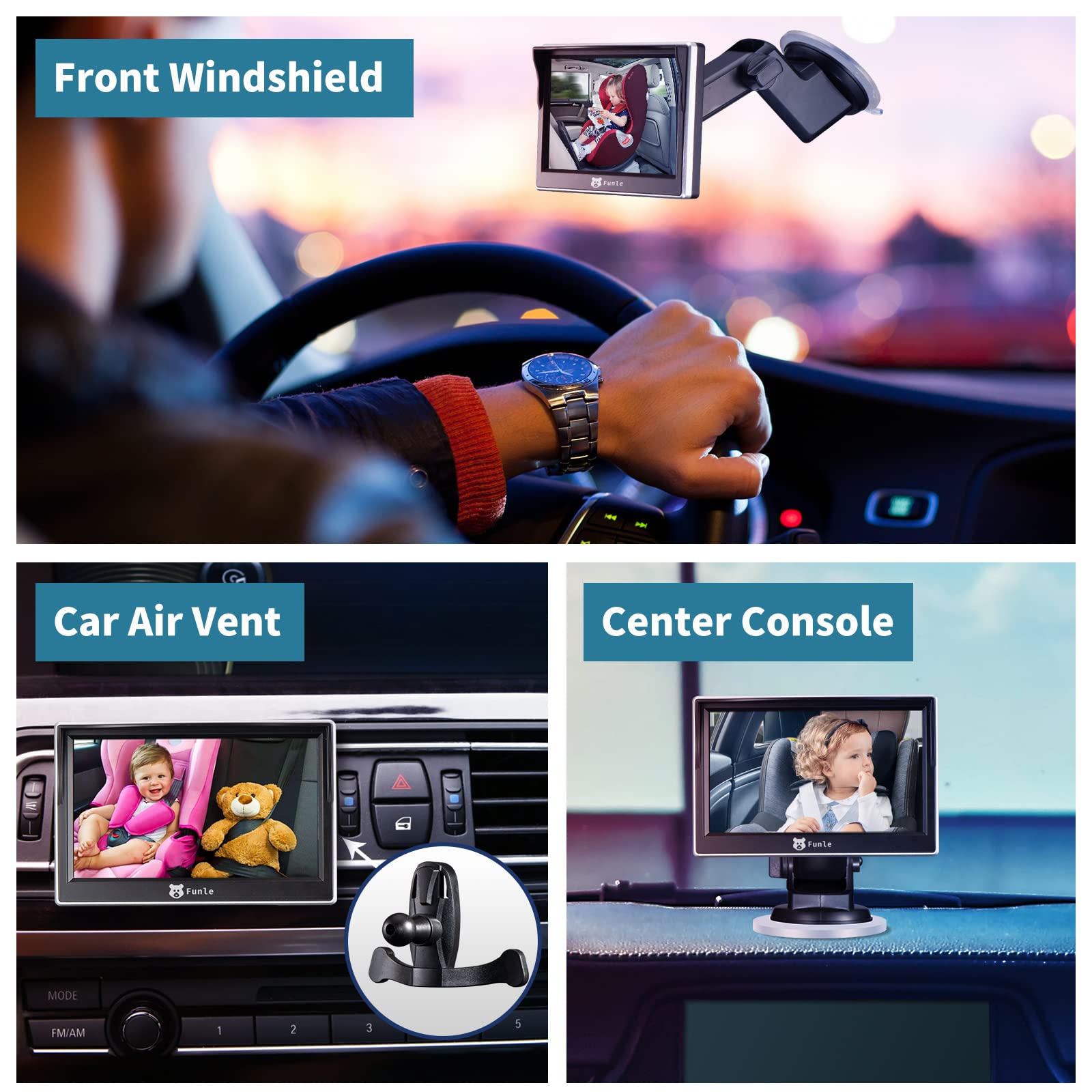 Funle Baby Car Camera for Backseat with Camera Rear Facing Car Seat Wireless Baby Car Mirror 5'' AHD1080P Infant Monitor with IR Night Vision