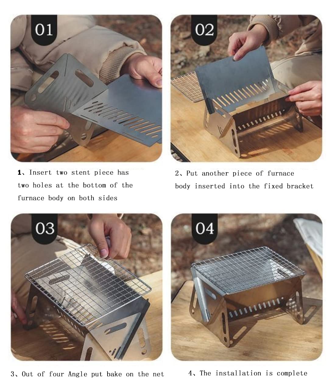 EROUGE Portable Mini Camping Grill,Folding Outdoor Campfire Grill Cooking for Picnics Fire Pit Feeds 2 People and fits in Your Backpack. Designed for Hiking,Tailgating