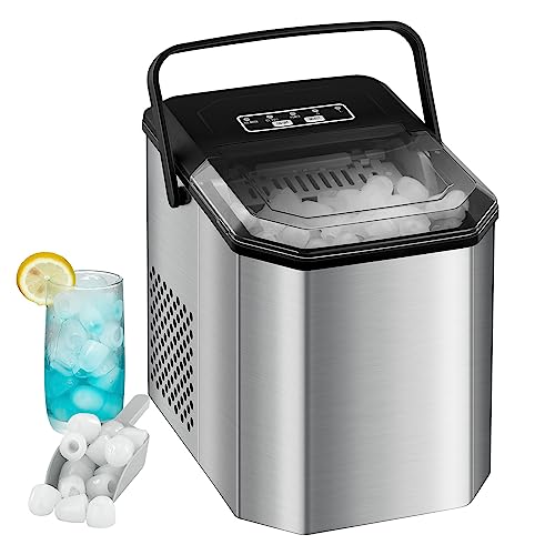 GAOMON Countertop Ice Maker, 26 lbs in 24 Hrs, 9 Cubes Ready in 6 Mins with Ice Scoop and Basket, Portable Ice Cube Maker Self-Cleaning, 2 Sizes of Bullet Ice for Home Kitchen Office Bar Party