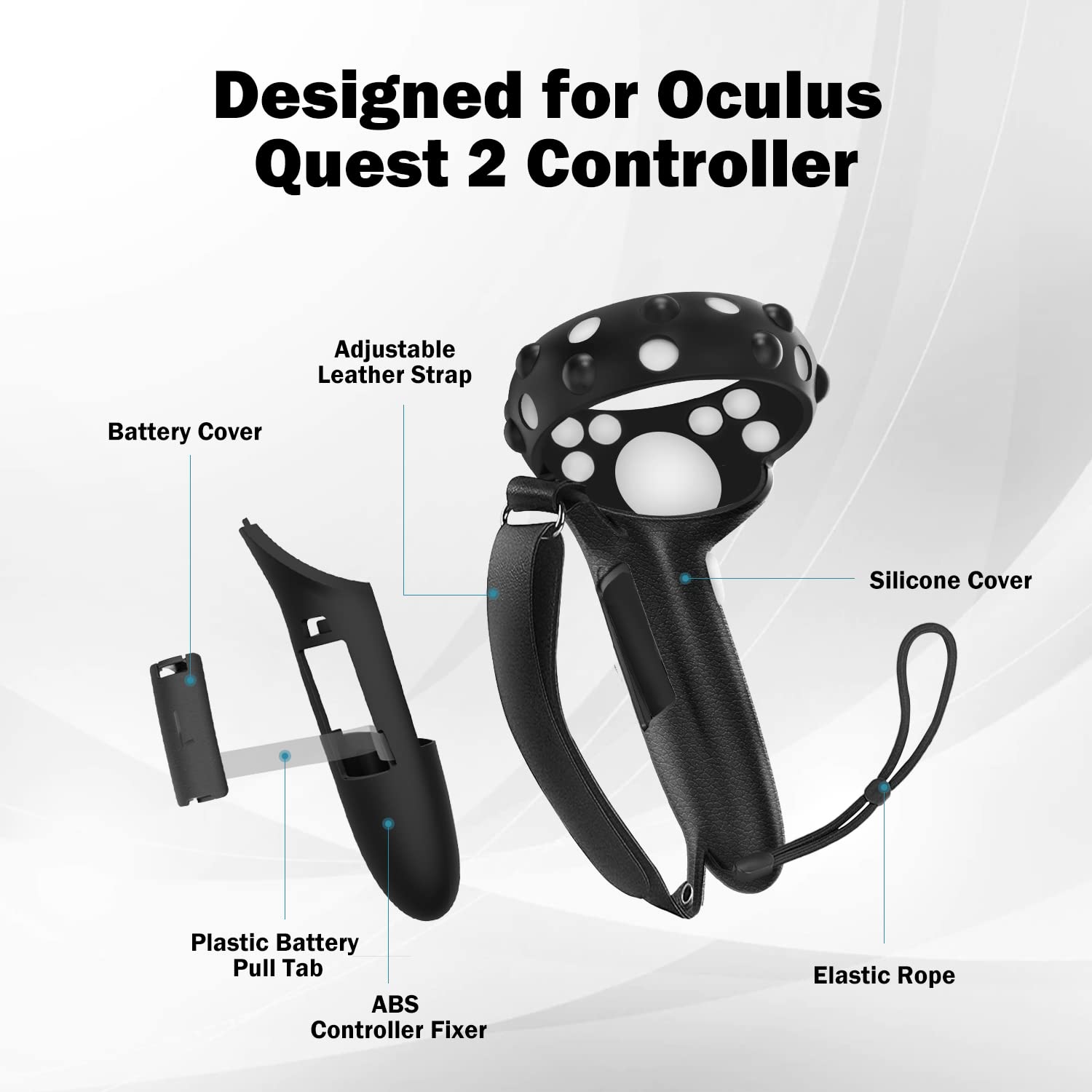 Controller Grips Cover for Oculus Quest 2, Lengthen Controller Grip Protector with Battery Opening for Oculus Quest 2 Accessories(Black)