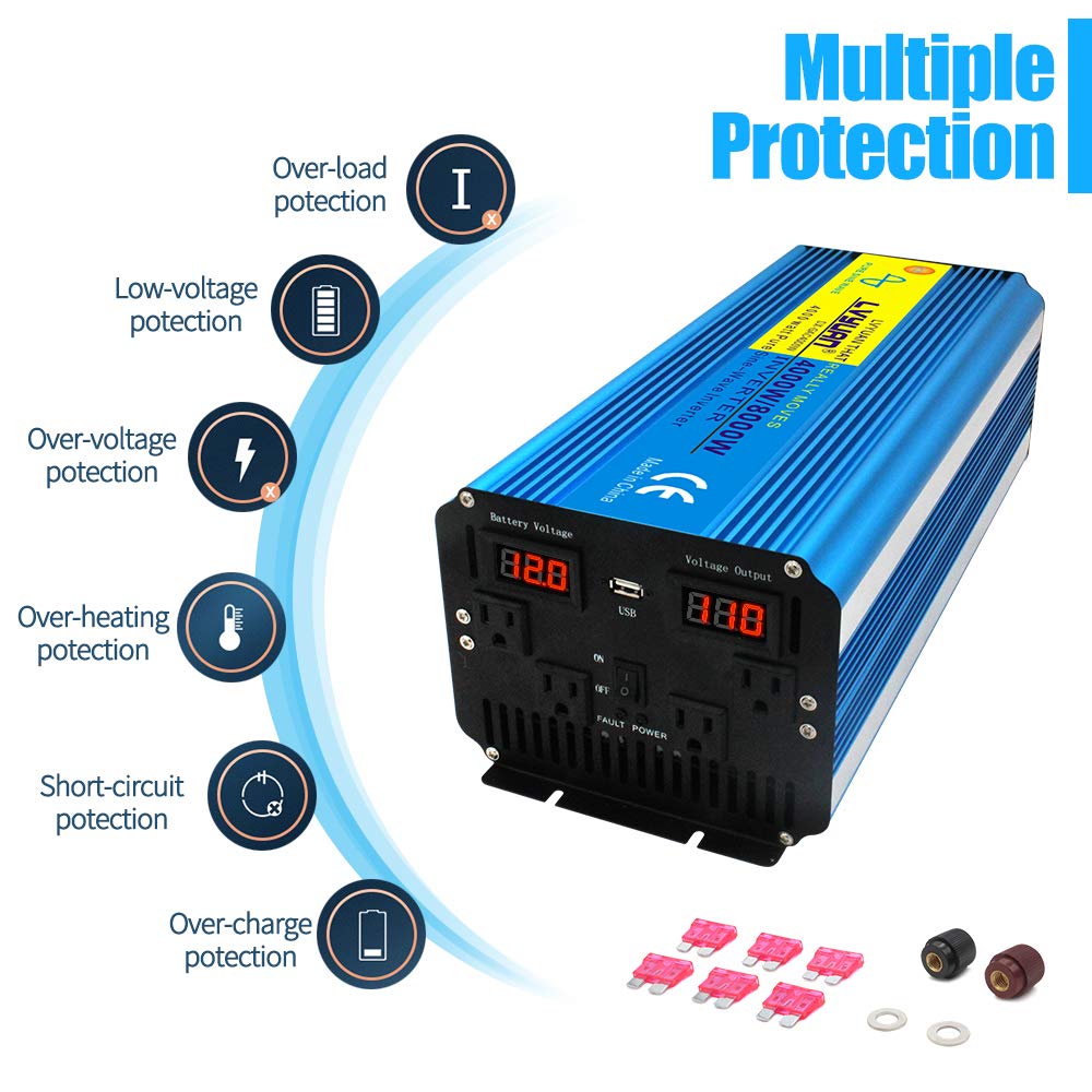 Cantonape Pure Sine Wave Inverter 4000W Power Inverter 12V to 110V DC to AC with LED Display Remote Controller for Truck RV Home Solar System