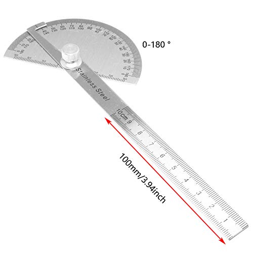 DGZZI Stainless Steel 0-180 Degree Protractor Angle Finder Rotary Arm Measuring Ruler 100mm