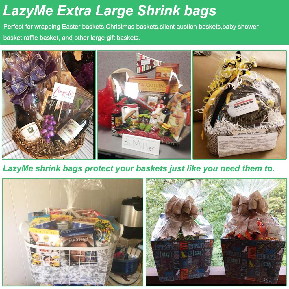 LazyMe Extra Large Jumbo Shrink Wrap Bags Cellophane Bags for Gift Baskets - 37x45 Inch Christmas Basket Bags (10 pcs, XXL)