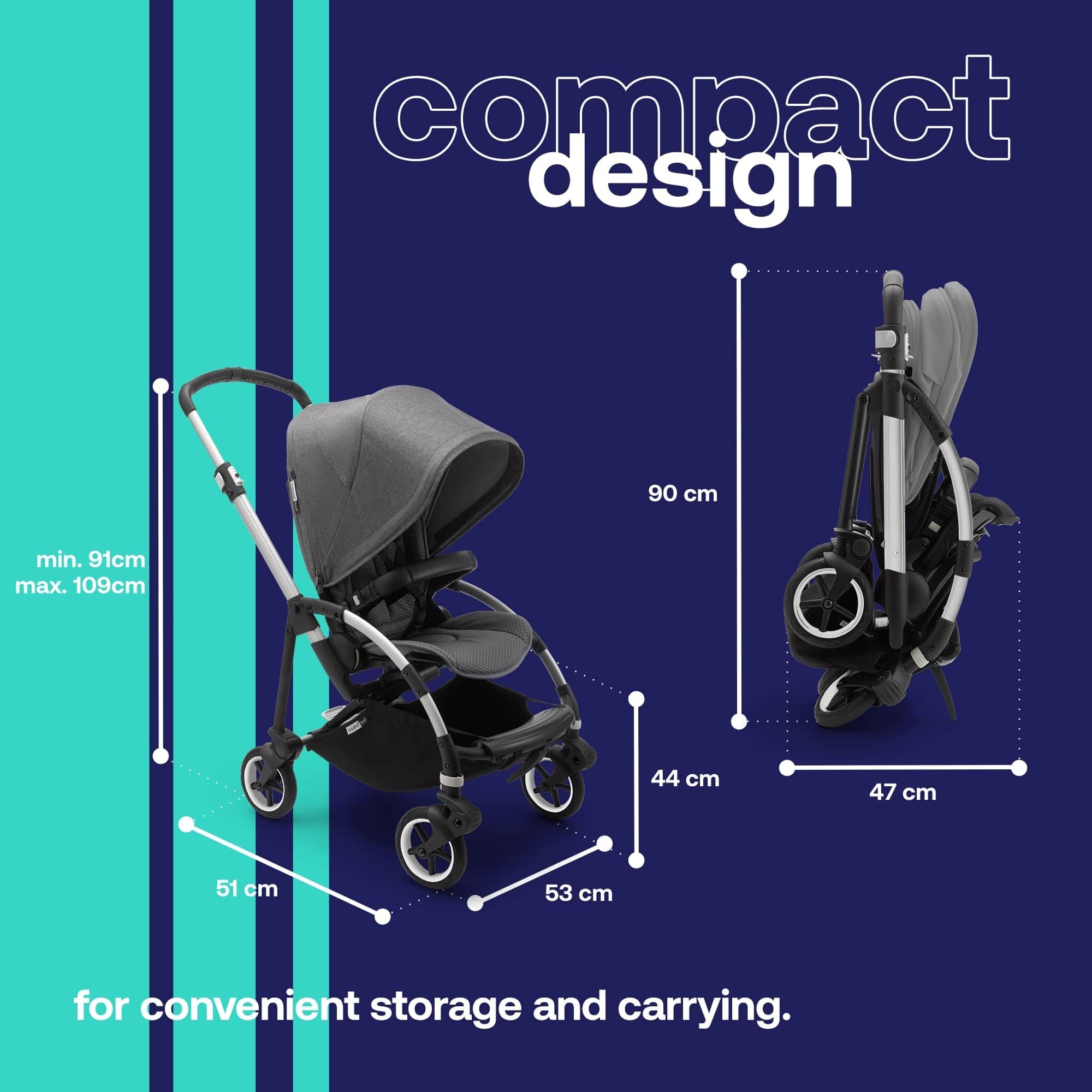 Bugaboo Bee 6 Stroller - Lightweight, Compact and Easy to Fold Stroller for Travel and City Life. Easy to Steer. The Most Popular Lightweight Stroller - Grey Mélange