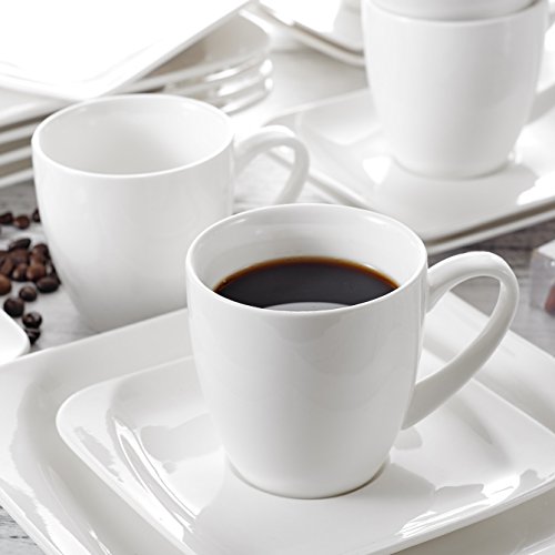 vancasso 18-Piece Dinnerware Set, Service for 6,Durable Porcelain Dinnerware Set, Teacup, Plates and Saucers, Ivory White