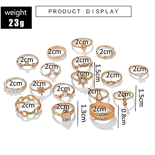 CJIAYUJEW Gold Stackable Rings Sets,Bohemian Peak Sea Wave Compass Turquoise Knuckle Rings Set for Women Men (C-17PCS)
