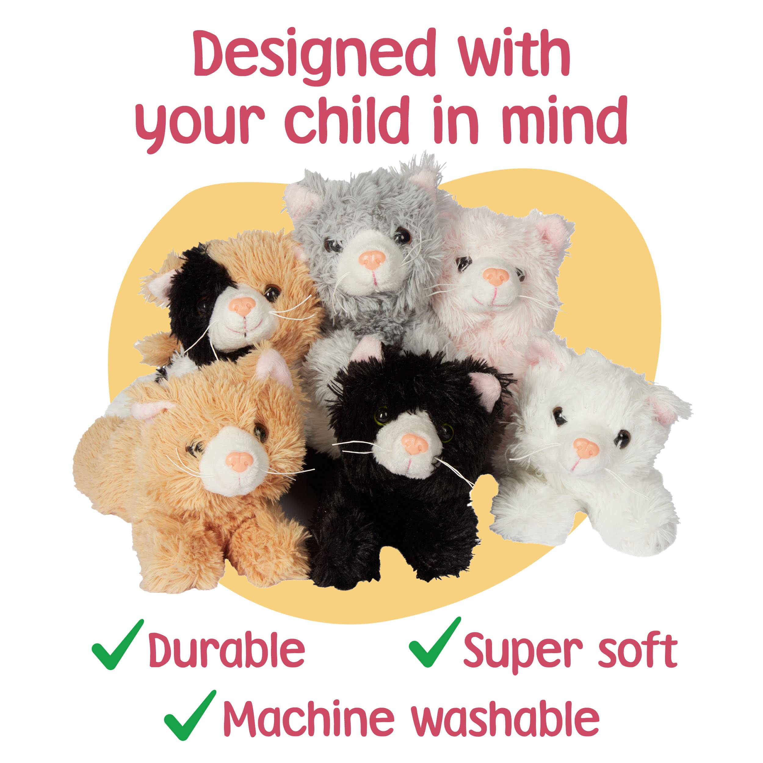 PREXTEX Cat Stuffed Animals for Girls & Boys (Three 10-Inch Stuffed Cat Plush) Realistic Kitten Plushie Toy for Kids
