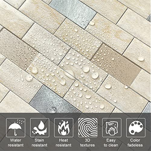 VAOVI Peel and Stick Tile Backsplash Kitchen,Stick on Backsplash Self Adhesive Wall Tiles Bathroom Shower Tiles Waterproof(10Tiles,Beige)