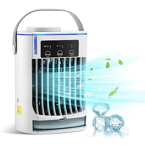Portable Fan, 500ml Tent Air Conditioner - Personal Fan with Blue Atmosphere Light, 3 Mist Modes - Camping Air Conditioner for Room Bedroom Office Home Tent