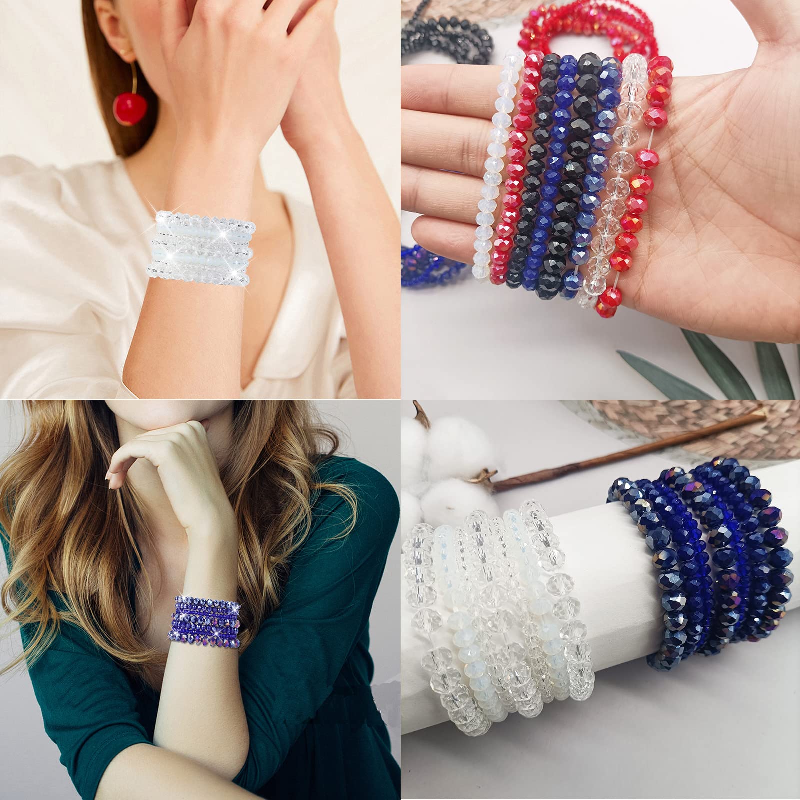 CASDAN 28 Pcs Crystal Beaded Bracelets for Women Bohemian Stackable Stretch Bracelets Crystal Beads Bracelets Jewelry Set 4-8 MM