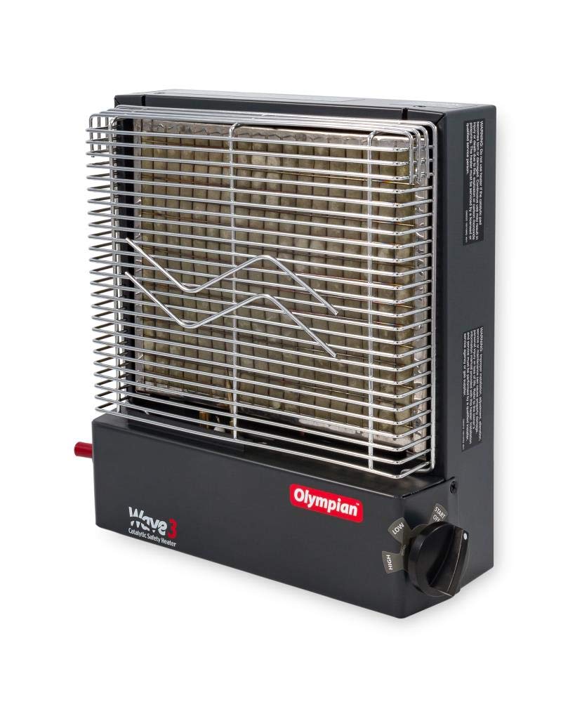Camco Olympian RV Wave-3 LP Gas Catalytic Safety Heater, Adjustable 1600 to 3000 BTU, Warms 130 Square Feet of Space, Portable and Wall Mountable