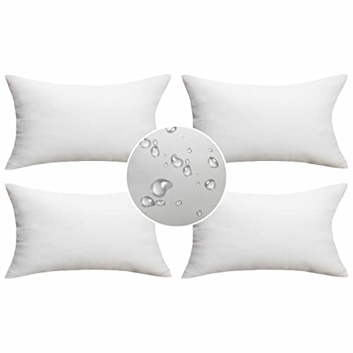 Demetex Outdoor 12x20 Pillow Covers Set of 4 Decorative Waterproof Throw Pillowcases Rectangle Cushion Covers for Chair Sofa Garden Patio, 12 x 20 Inch, White, No Insert