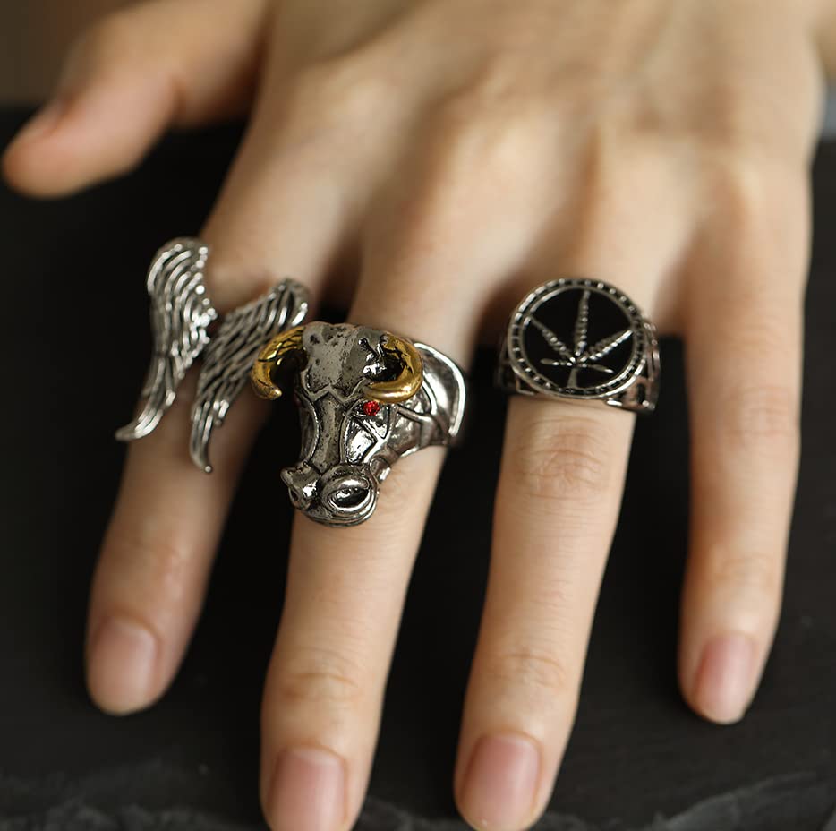 Black Rings for Men Women Girls, Goth Punk Rings Set, Cool Gothic Adjustable Ring Pack, Vintage Stackable Animal Rings Bulk, Vintage Chunky Knuckle Emo Rings, Boho Snake Spider Eboy Open Rings Y2K Accessories (Chunky big guth rings-20 pcs)