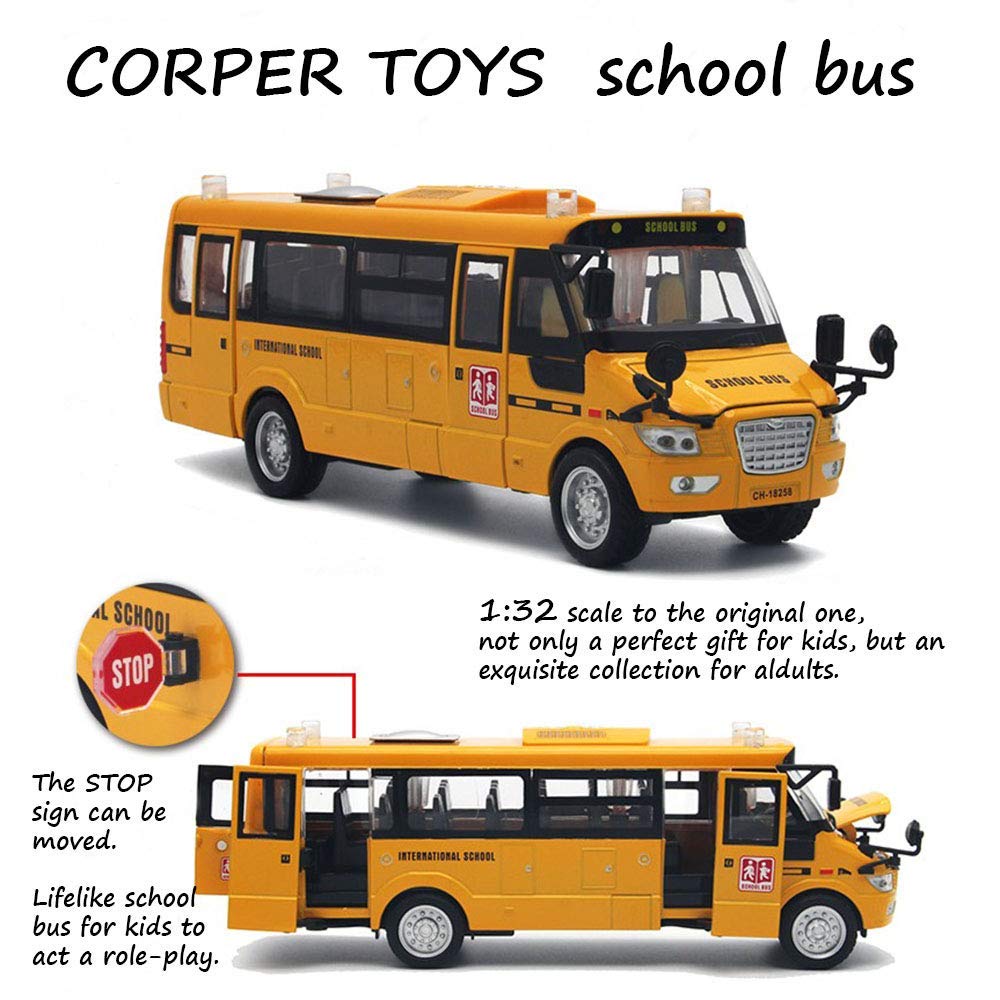 CORPER TOYS School Bus Toy Mini Train Toy Set, 4 Packs (24 PDie Cast Vehicles Pull Back Yellow Bus Model Train Playset for 3 4 5 6 Year Old Boys Girls