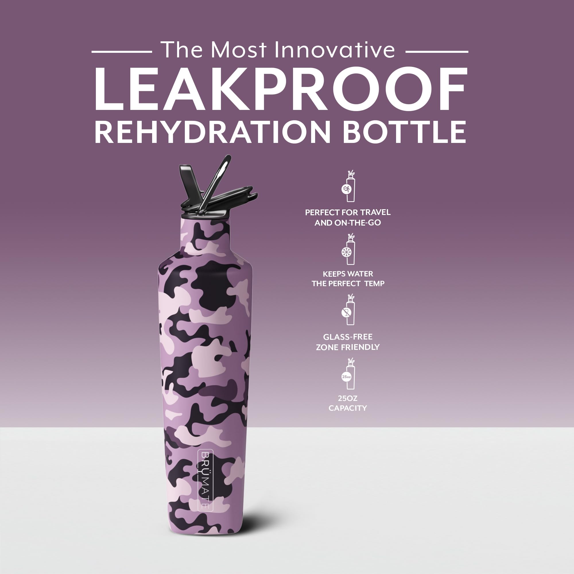 BrüMate ReHydration - 100% Leakproof 25oz Insulated Water Bottle with Straw - Stainless Steel Water Canteen (Glitter Charcoal)