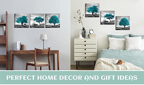 Canvas Wall Art for Bedroom Black and White Farmhouse Rustic Country Landscape Teal Trees Picture Wall Decor Modern Framed Artwork 3 Pieces