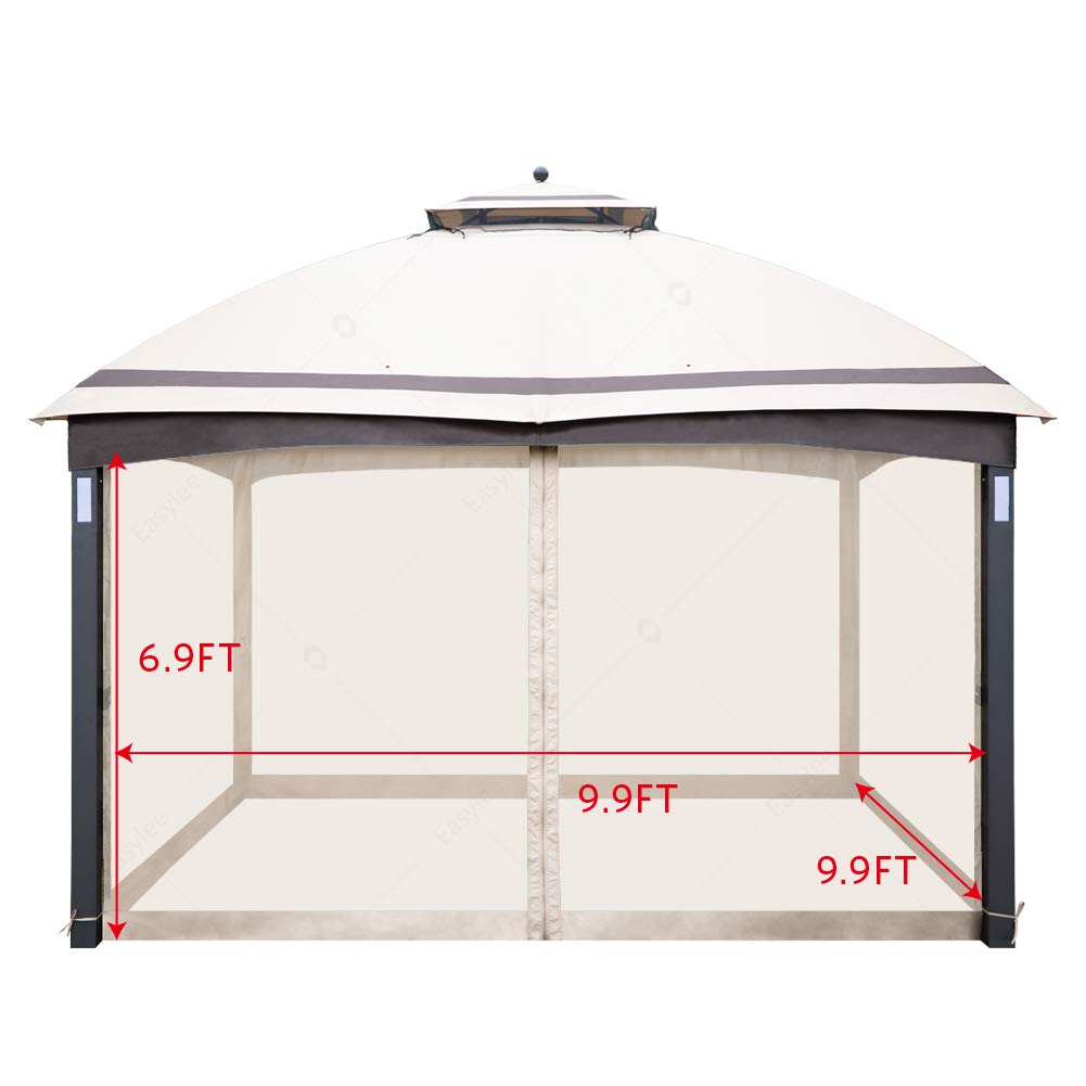 EasyLee Gazebo 10x10 Replacement Mosquito Netting, 4-Panel Screen Walls for Outdoor Patio with Zipper, Universal Mosquito Net for Tent Only (Beige)