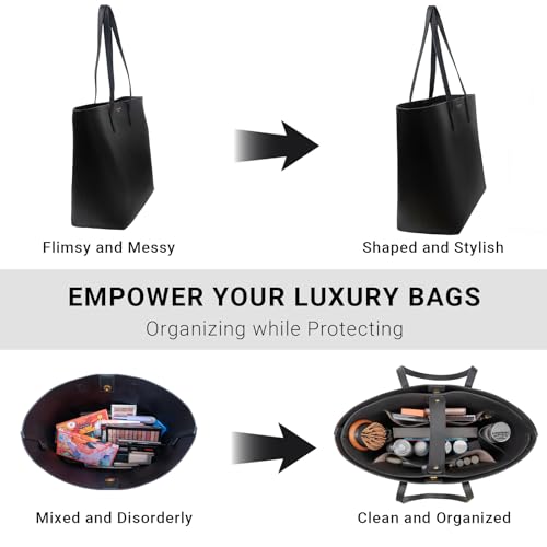 CLEXION Leather Tote Bag Organizer Insert,Multi-Pocket Purse Organizers,Compatible with LV Neverfull MM, Saint Laurent Tote and More(L)