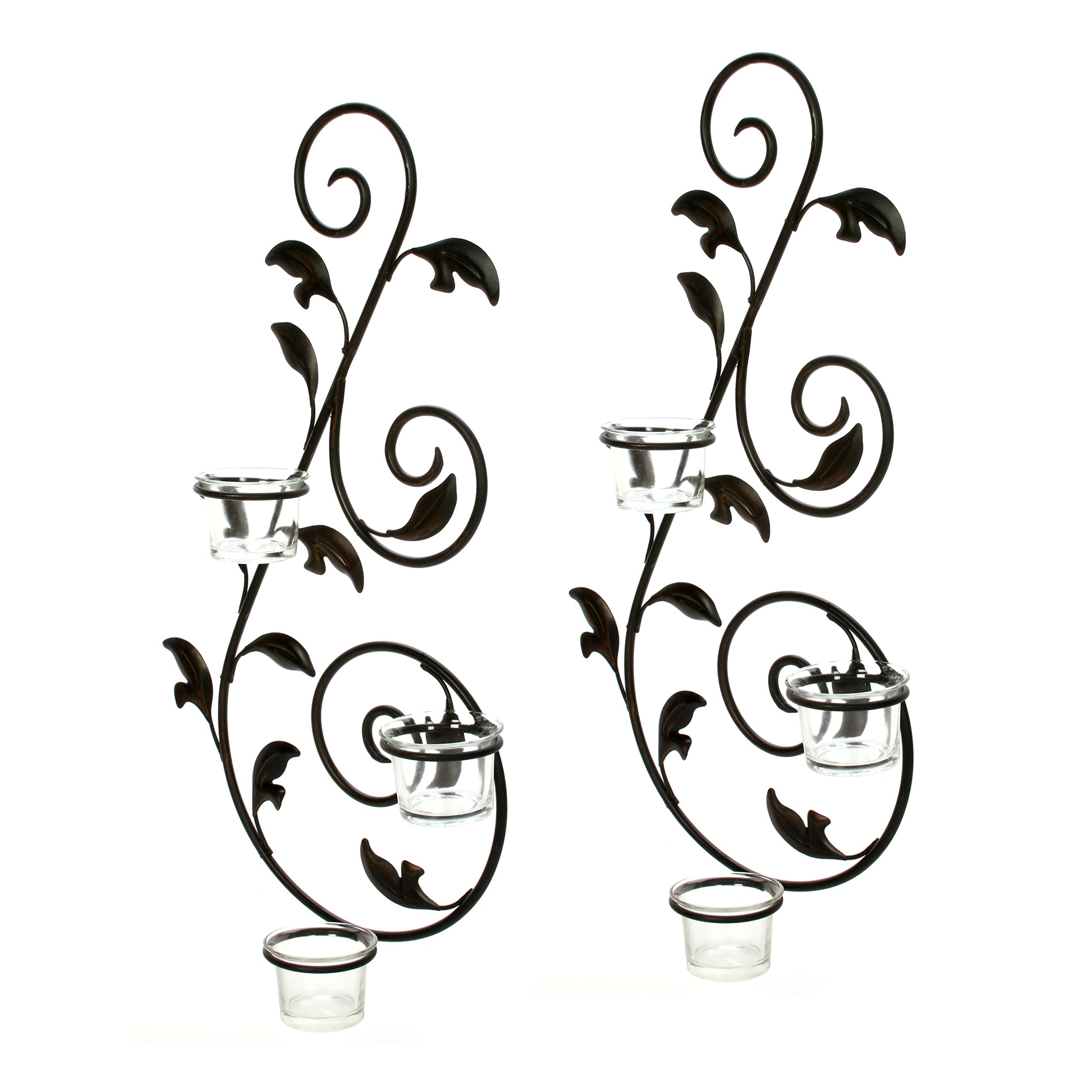 Hosley Iron Leaf Wall Sconce Set with Tealights 18" High Large Scale Wall Decor Elegant Iron Sconces for Home Decorative Metal Leaf Design Perfect for Modern