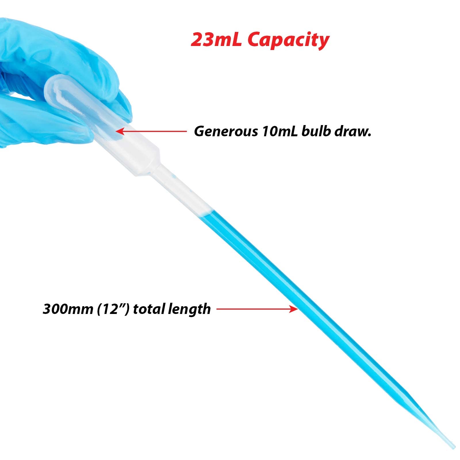 Globe Scientific 139050B Transfer Pipettes, 300mm Extra Long, 23.0mL Capacity, Pack of 100