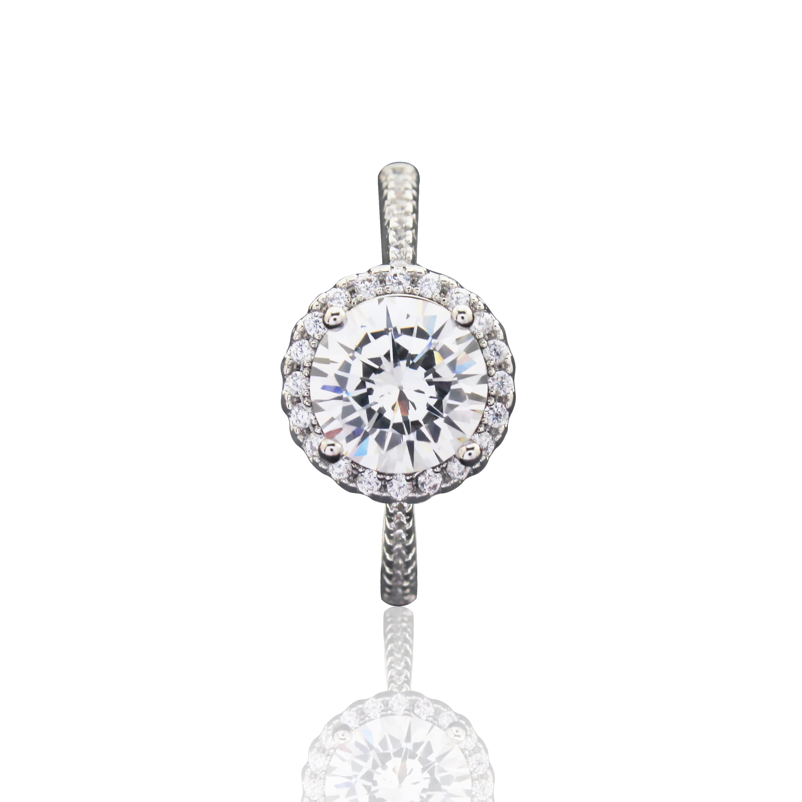 CHERUBIC Platinum Plated Round Halo Adjustable Ring For Women Crystal Cubic Zirconia Diamond Birthstone Rings