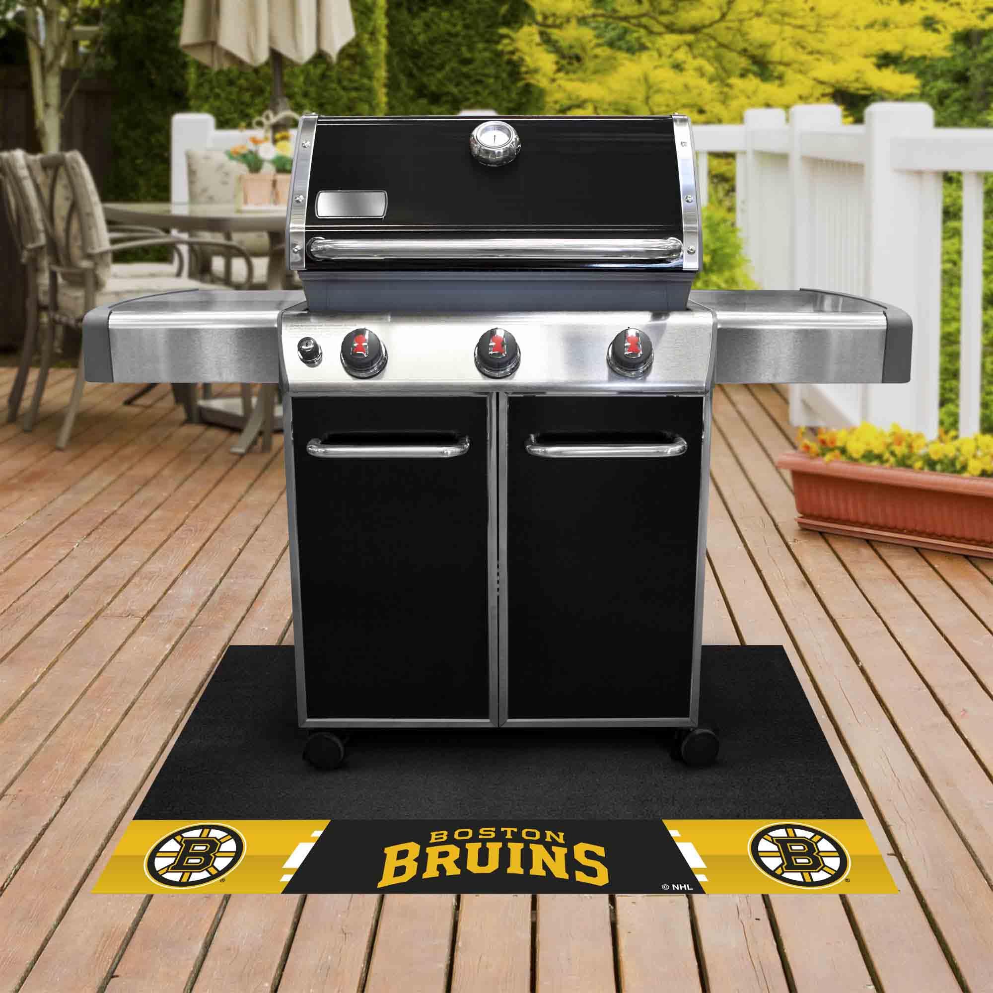 FANMATS 14226 Boston Bruins Vinyl Grill Mat - 26in. x 42in. - Deck Patio Protective Mat | Oil, flame, and UV resistant