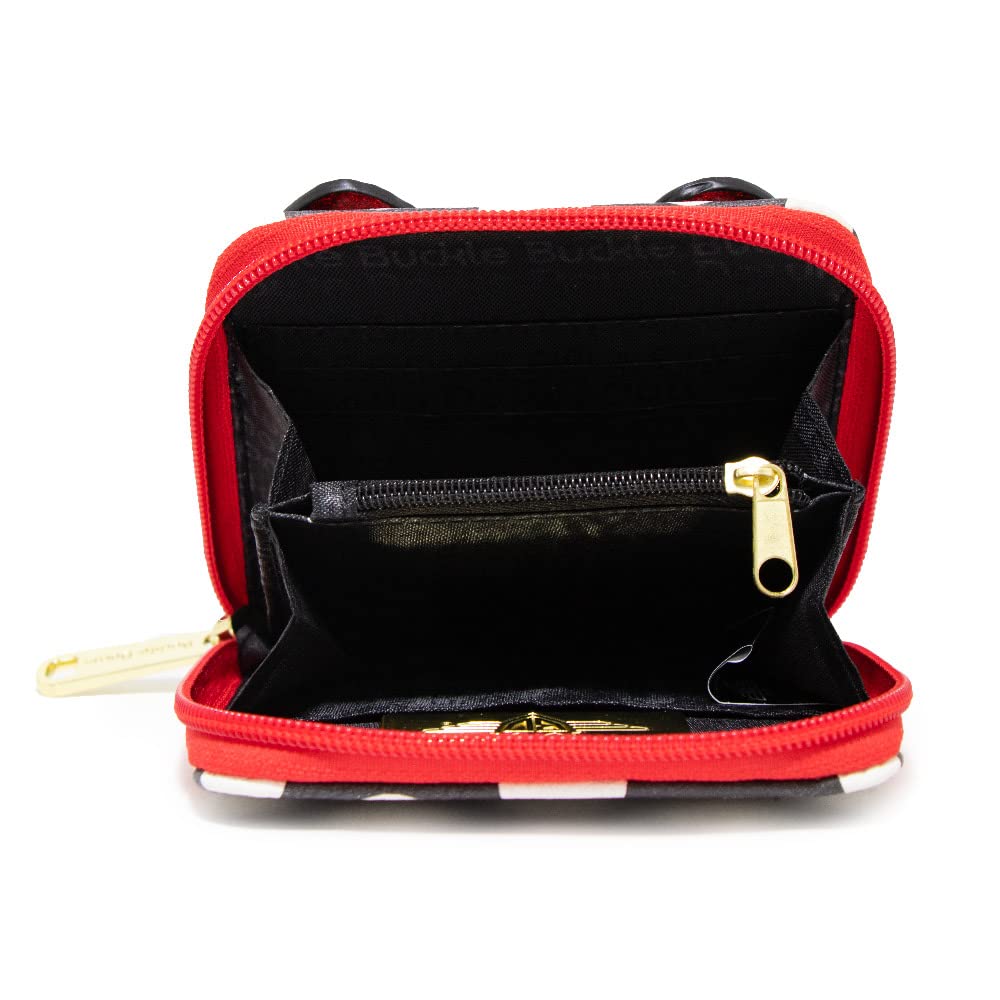 Buckle Down Disney Wallet, Square Zip Around, Minnie Mouse Glitter Bow, Black Vegan Leather