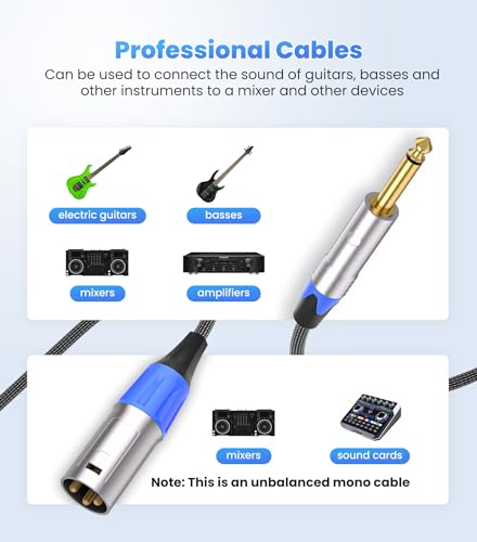 tisino XLR to 1/4" Cable, Quarter inch Mono to XLR Male Unbalanced Interconnect Cable Cord for Amplifiers, Instruments- 6.6 Feet