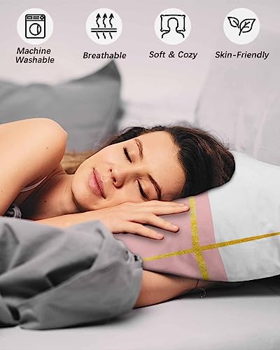 Edwiinsa Pink White Pillow Covers King Standard Set of 2 20x36 Bed Pillow, Luxury Yellow Lace Modern Abstract Art Aesthetics Plush Soft Comfort for Hair/Skin Cooling Pillowcases with Envelop Closure