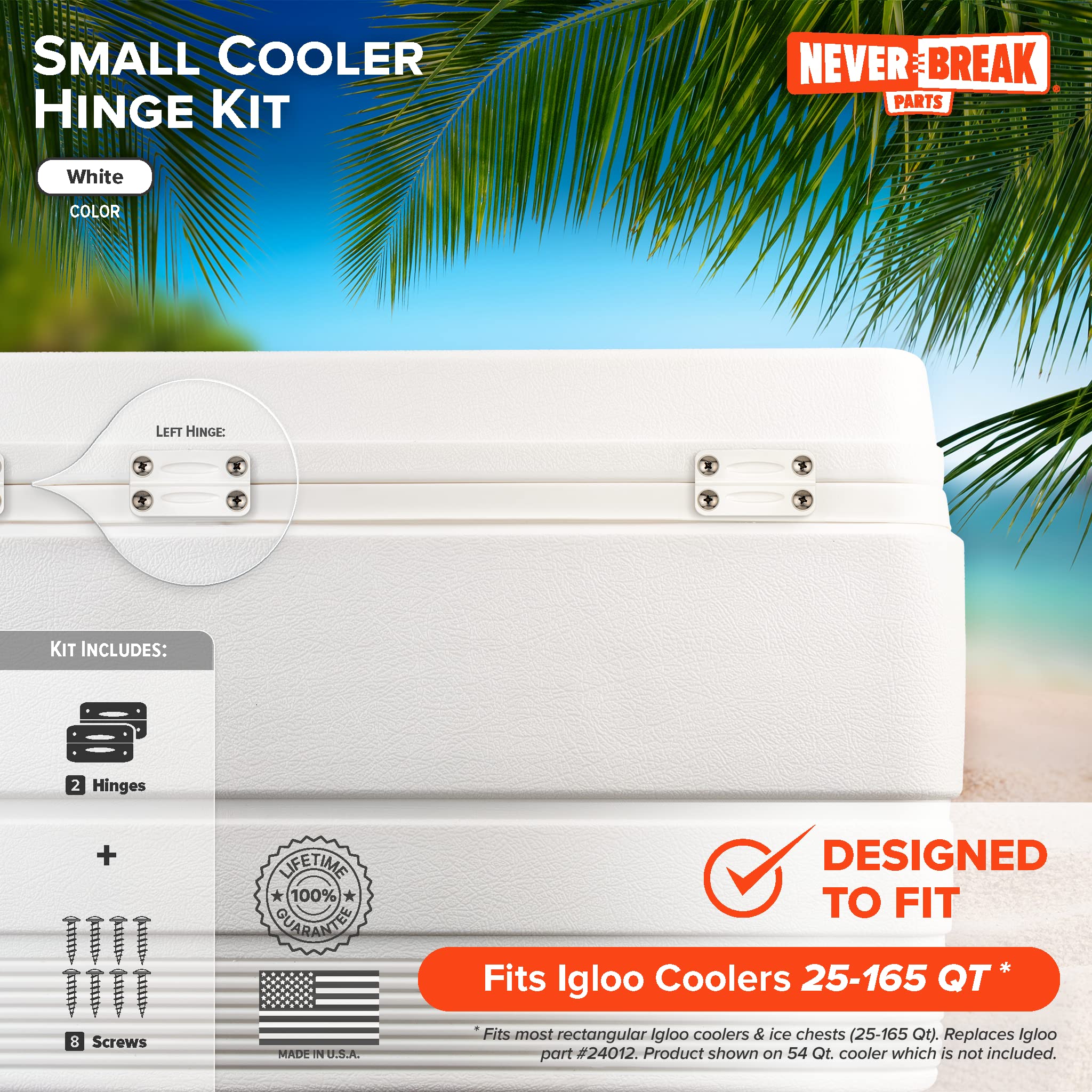 NeverBreak Parts - 2 Pack White Igloo Cooler Hinges Replacement with Screws | High Strength Igloo Cooler Replacement Parts | Igloo Parts kit for ice chests