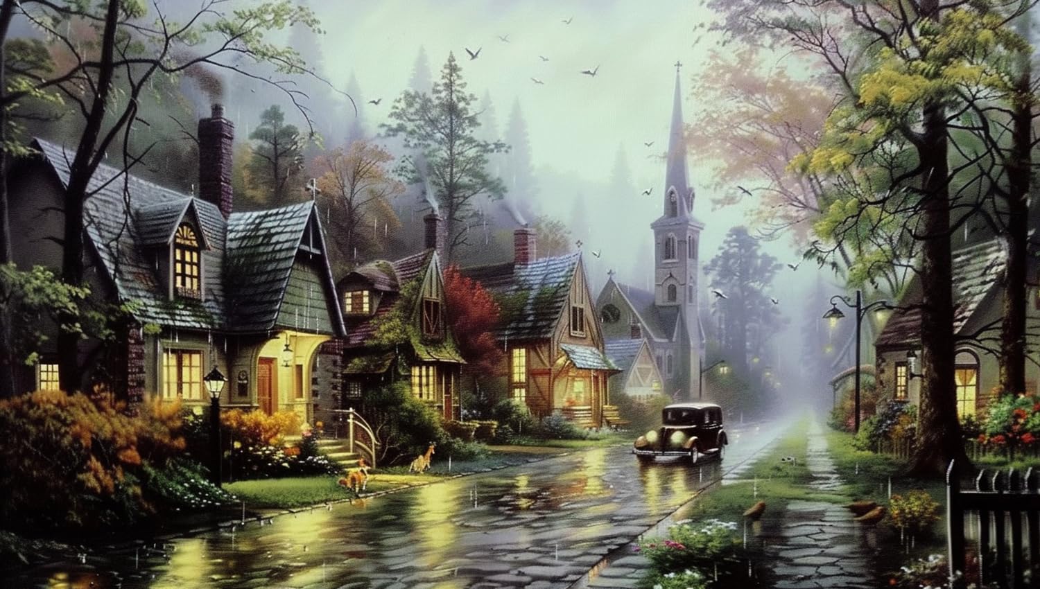 BOHU ARTS Clocktower Cottage Canvas Art Paintings Landscape Wall Art for Bedroom Livingroom Office Framed Ready to Hang