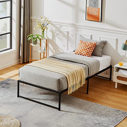 VECELO Metal Platform Bed Frame, No Box Spring Needed/Mattress Foundation/Steel Slat Support Black (Twin)